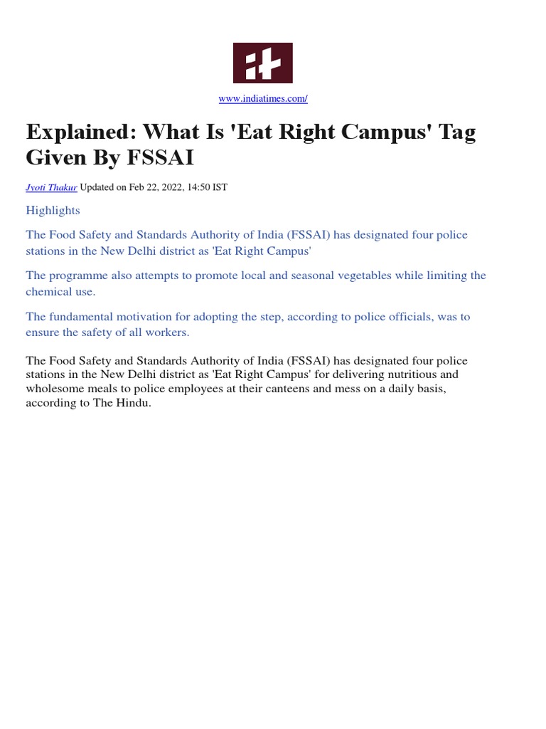 Explained: What Is 'Eat Right Campus' Tag Given by FSSAI: Updated On ...