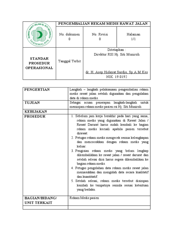 5.sop Pengembalian Rekam Medis Rawat Jalan | PDF | Teknologi & Rekayasa