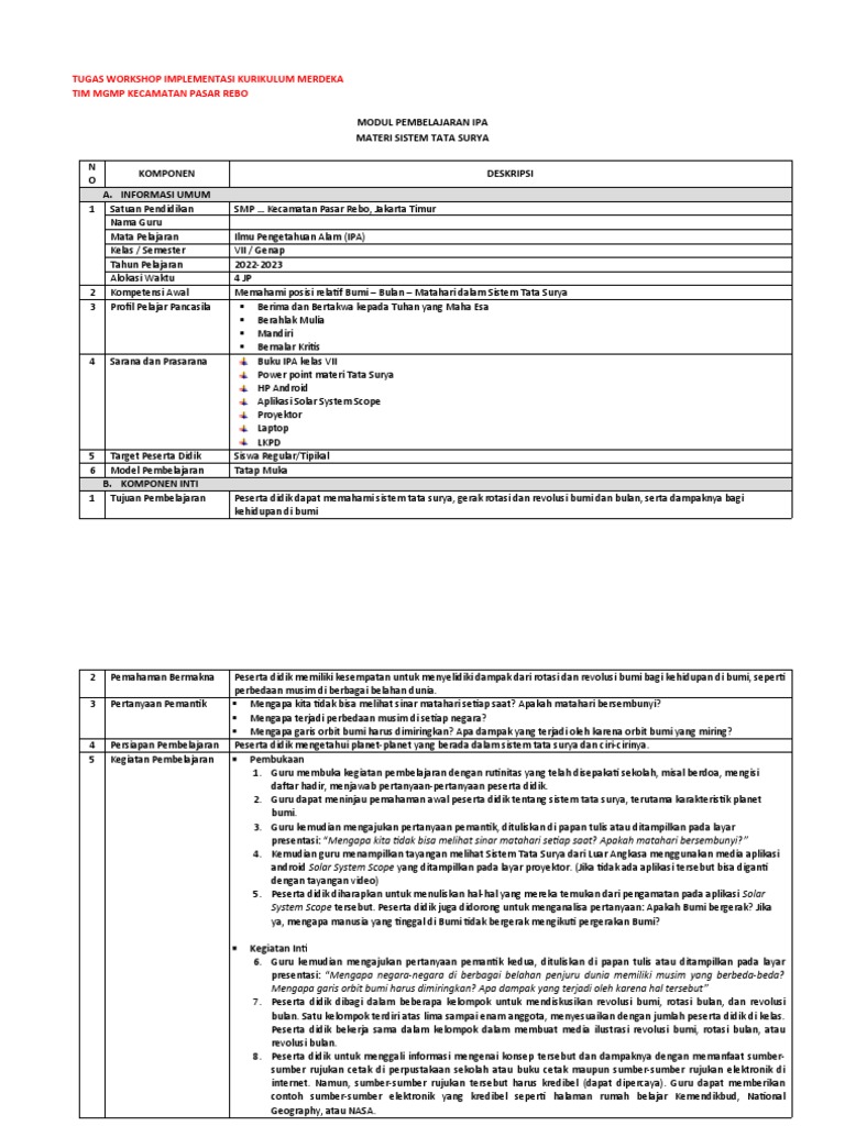 Modul Ajar Ipa Tata Surya Pdf