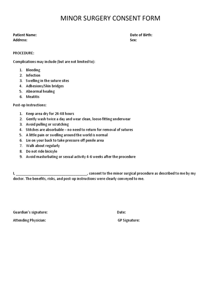 Informed Consent For Minor Surgery | PDF | Wellness | Science & Mathematics