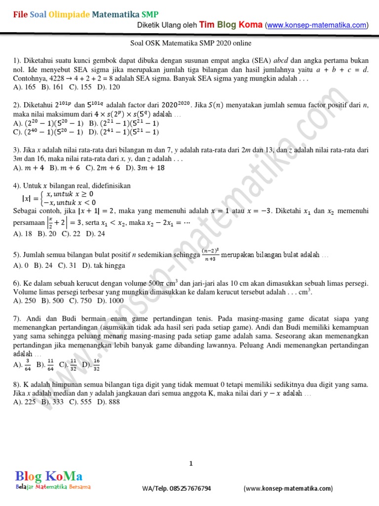 2020 (Online) Soal Osk Matik SMP | PDF
