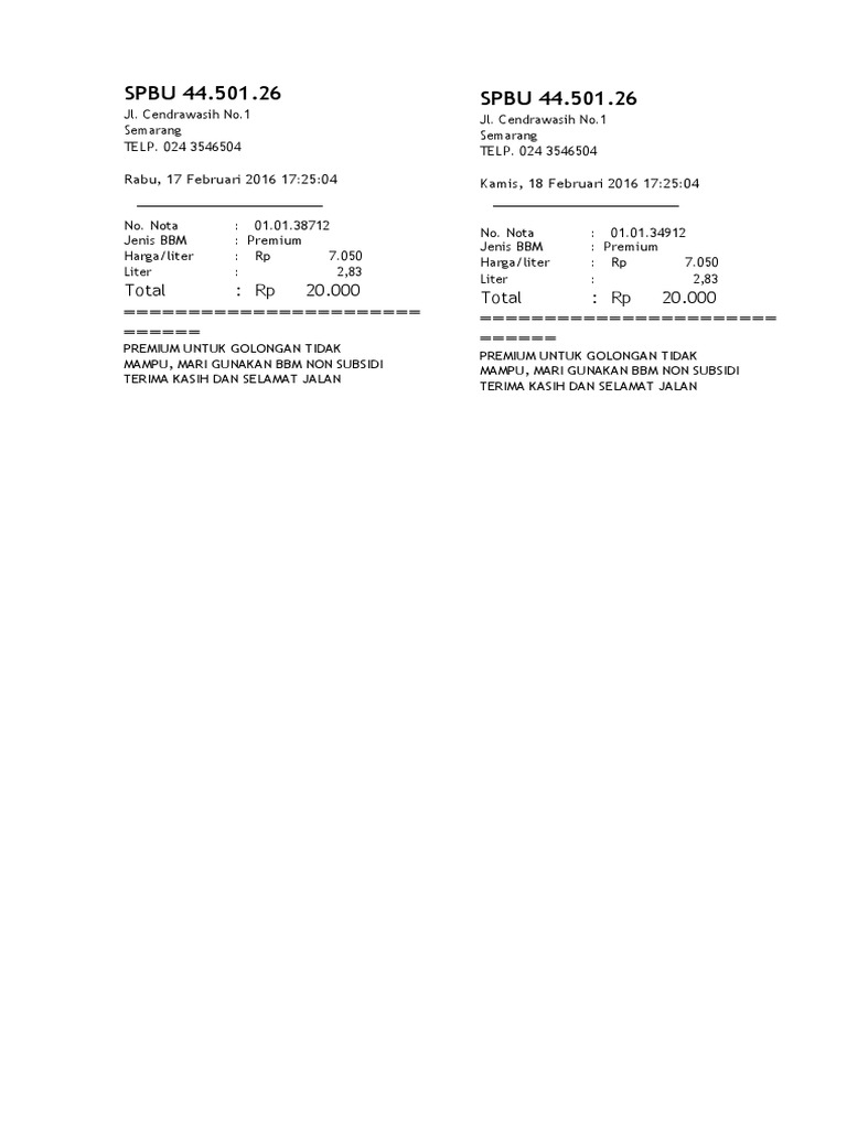 Struk Bensin Editan 2 | PDF