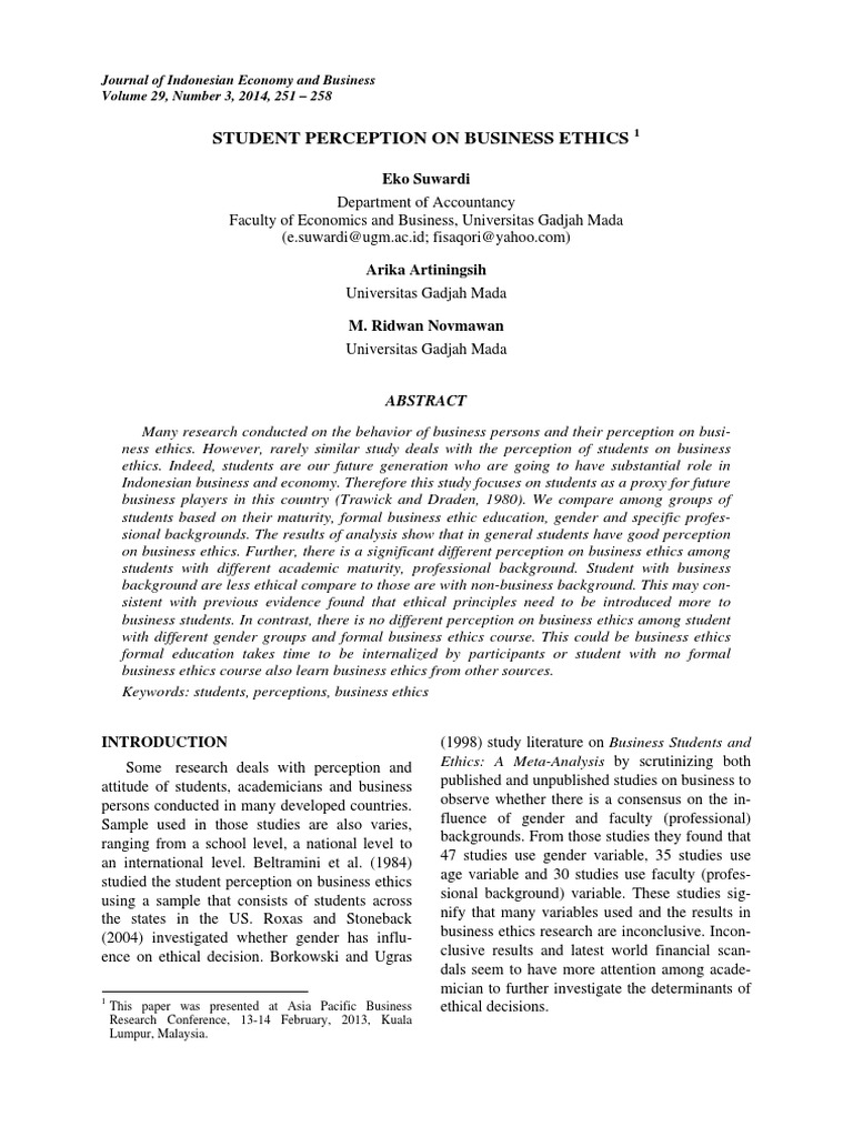 Student Perception On Business Ethics: Eko Suwardi | PDF | Accounting ...