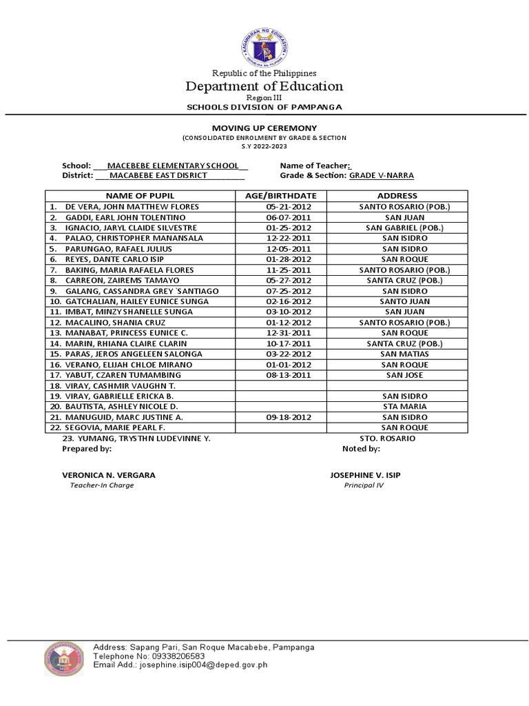 Department of Education: Moving Up Ceremony | PDF