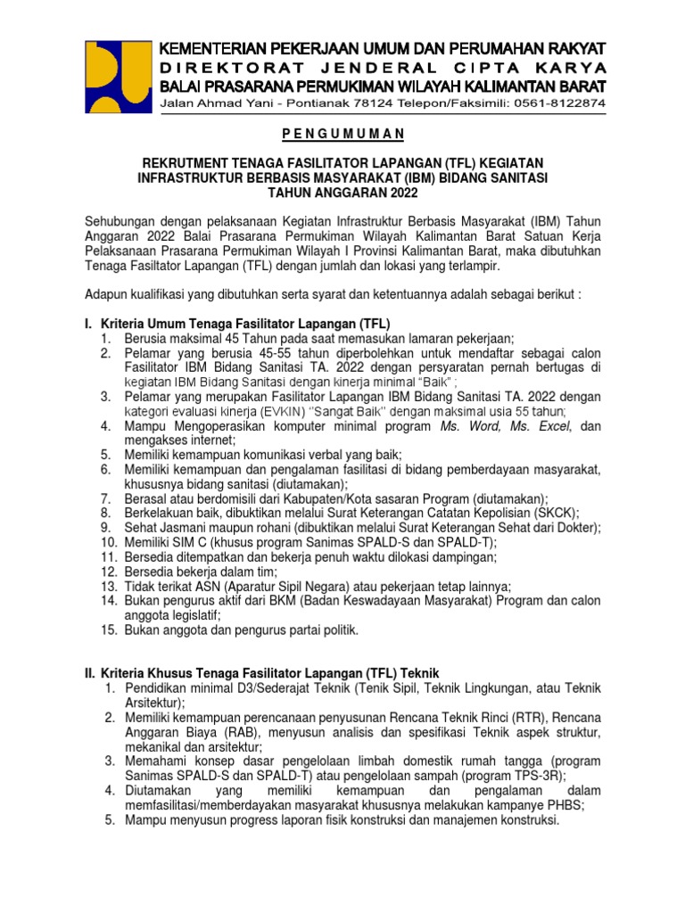 Rekrutmen TFL Sanitasi 2022 | PDF | Bisnis | Pengelolaan Keuangan & Uang