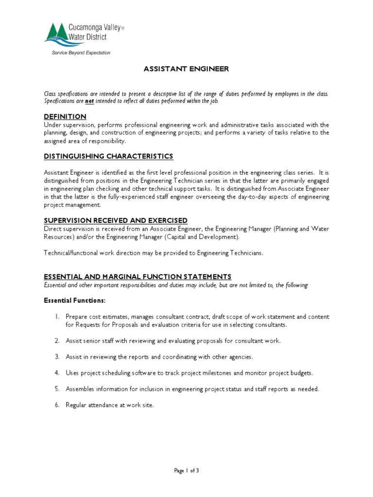Assistant Engineer Role Overview | PDF | Engineering | Project Management