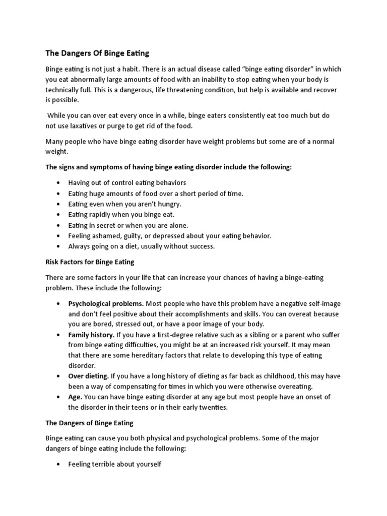 The Dangers of Binge Eating | PDF | Mental Disorder | Binge Eating Disorder