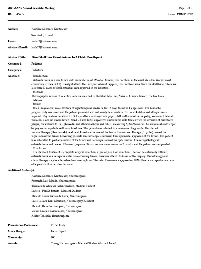 Abstract 11 | PDF | Neurosurgery | Skull