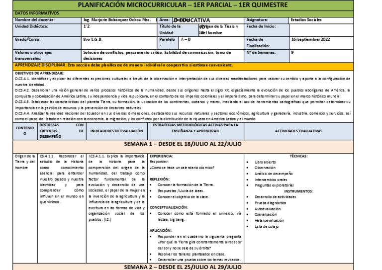 PLANIFICACIÒN OCTAVO | PDF | Américas | Aprendizaje