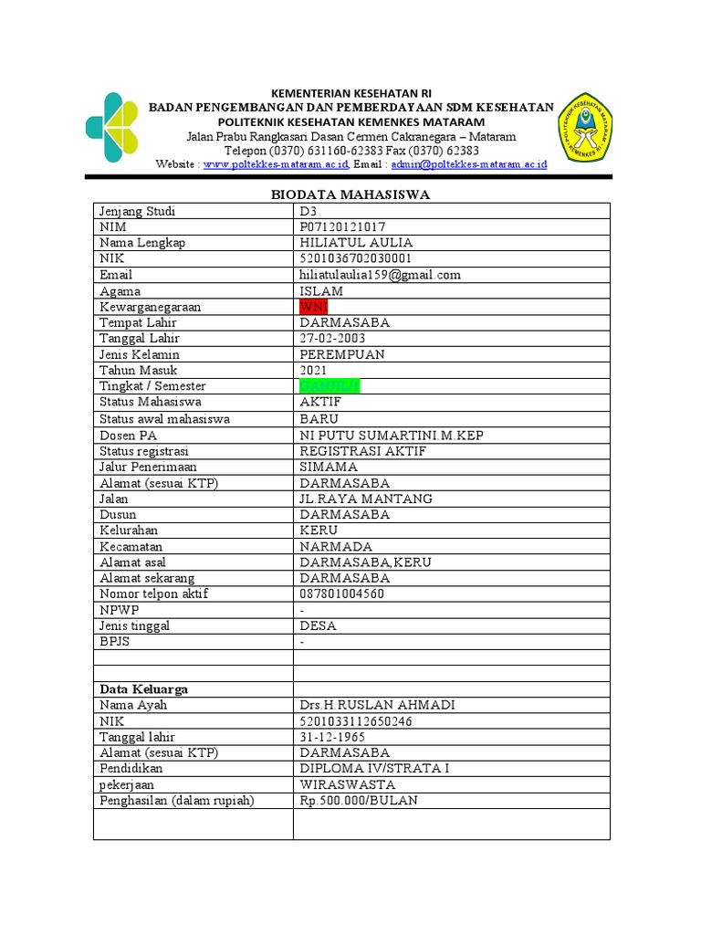 Biodata MABA Kosong-1 WWW | PDF