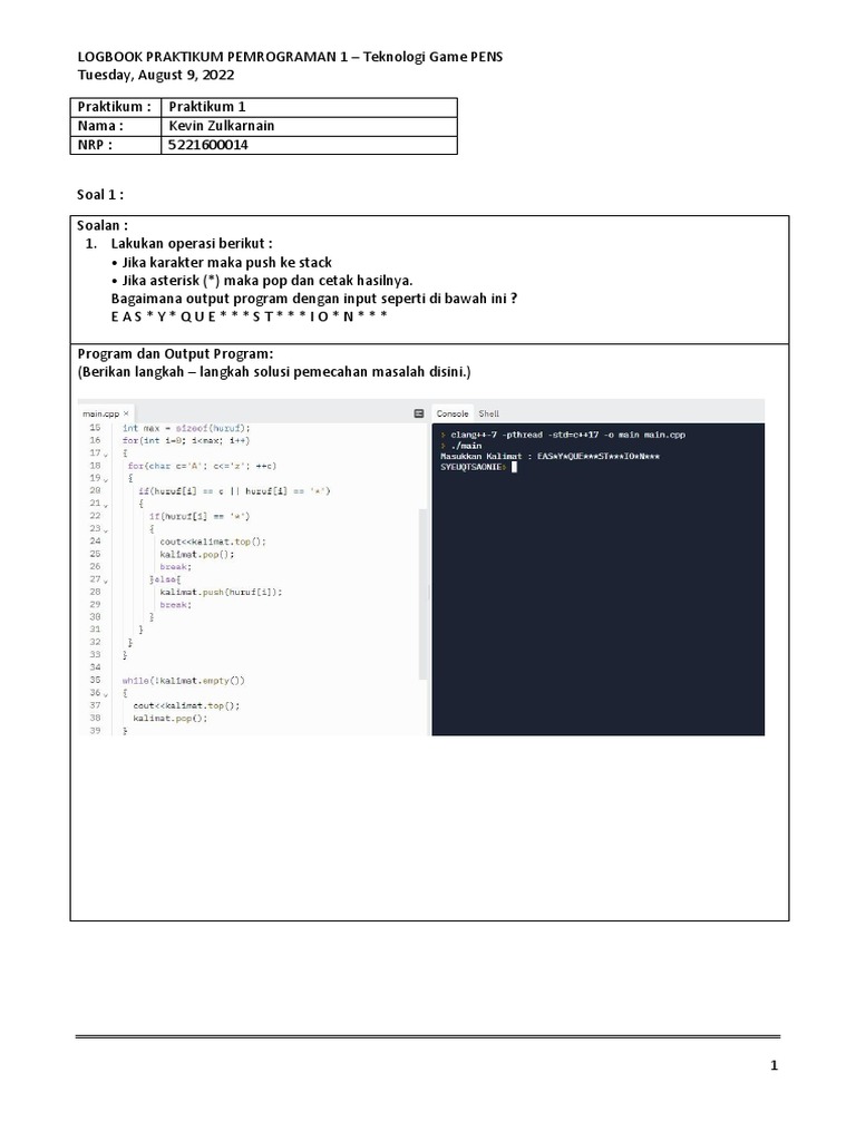 Praktikum Pemrograman 1: Stack dan Infix | PDF | Komputer | Teknologi & Rekayasa