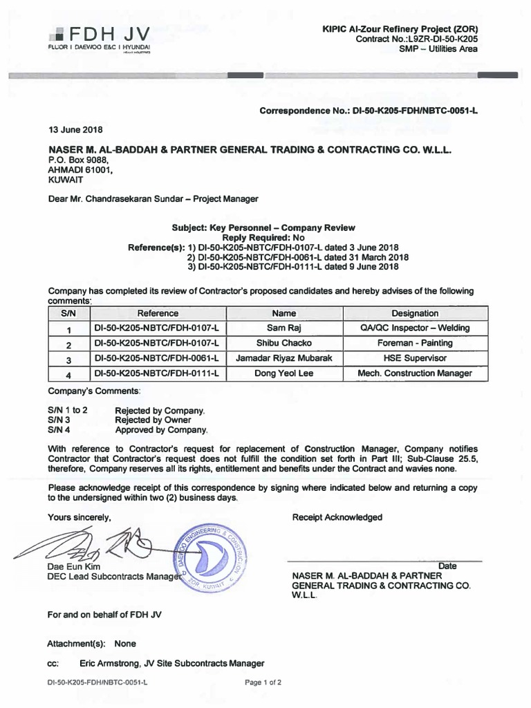 DI-50-K205-FDH-NBTC-0051-L - Key Personnel - Company Review | PDF ...