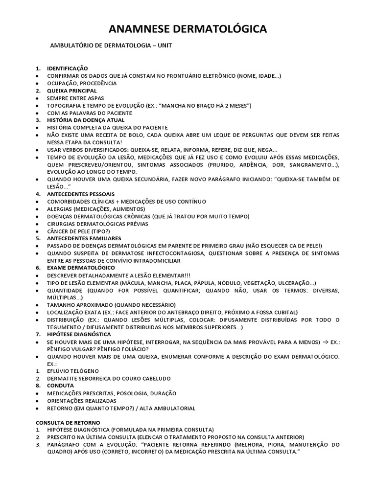 Anamnese Dermatológica | PDF | Doenças e distúrbios humanos | Ciências ...