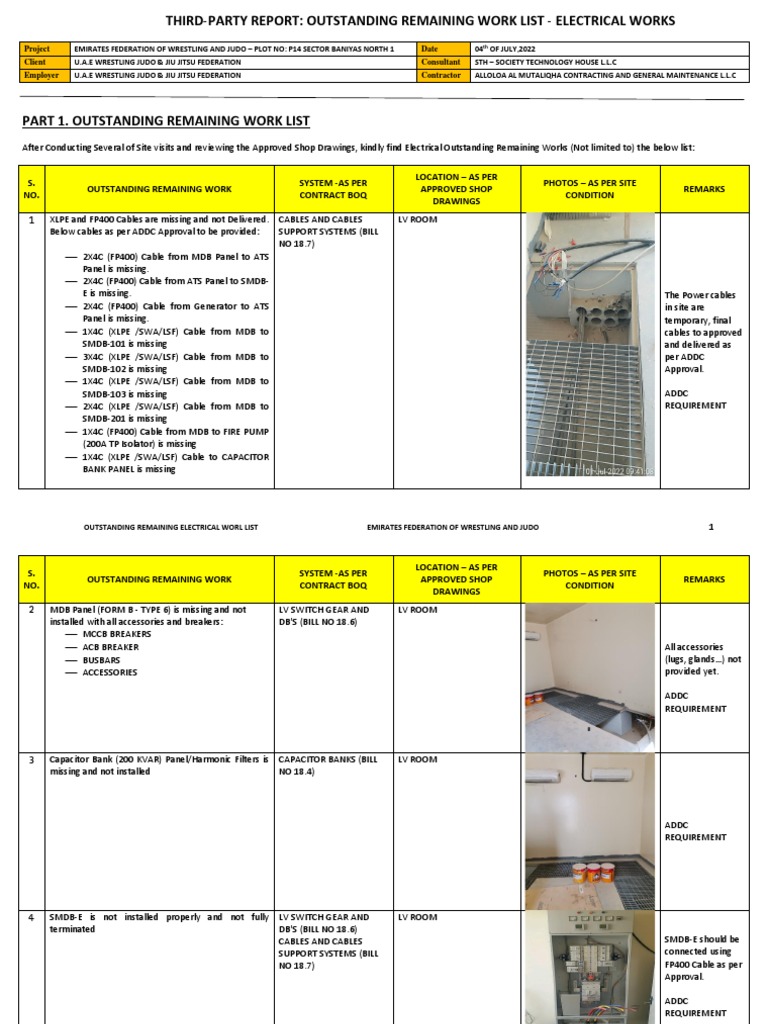 Third Party Final Report - Outstanding Remaining Work List - Electrical ...