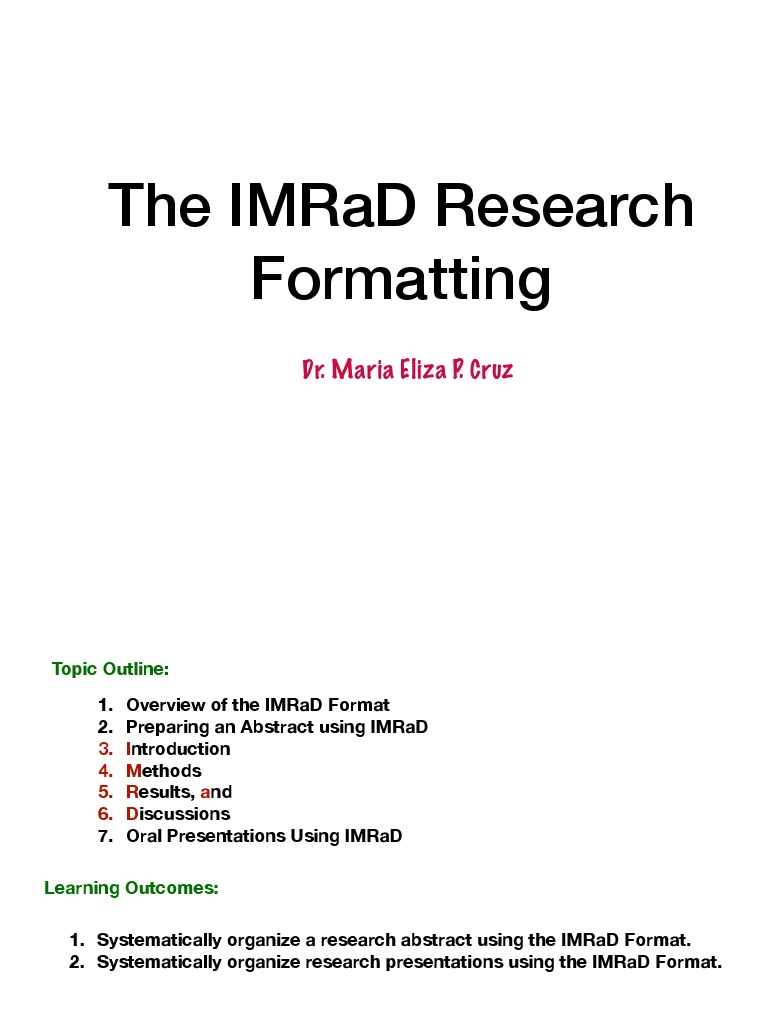 The Imrad Research Formatting: Dr. Maria Eliza P. Cruz | PDF | Thesis ...