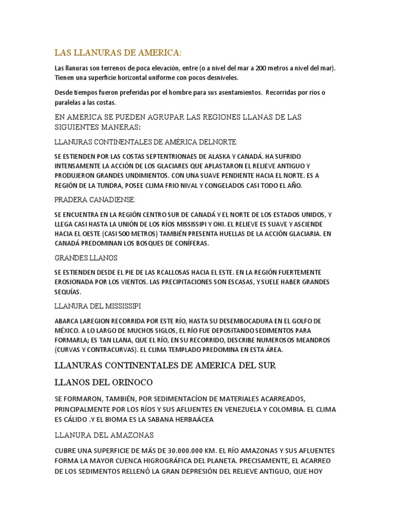 Las principales llanuras de América del Norte y del Sur: su formación ...
