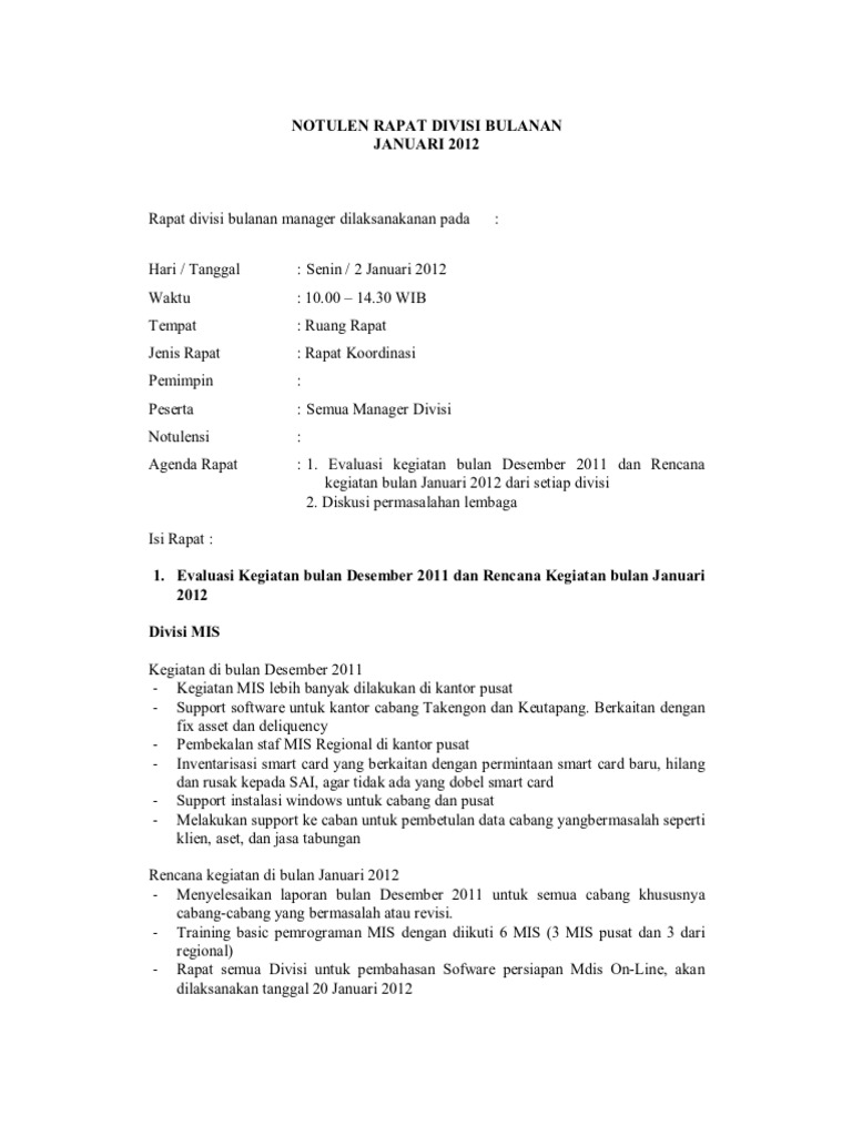 Contoh Notulen Rapat Koperasi | PDF