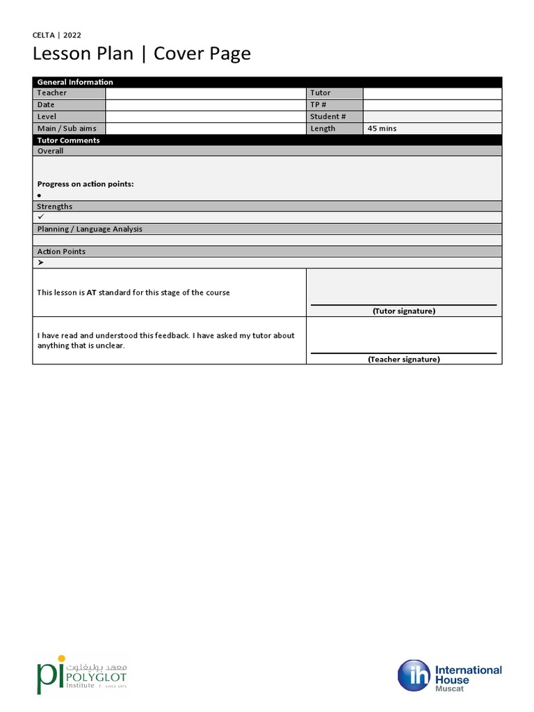 Lesson Plan - Cover Page: General Information | Download Free PDF ...