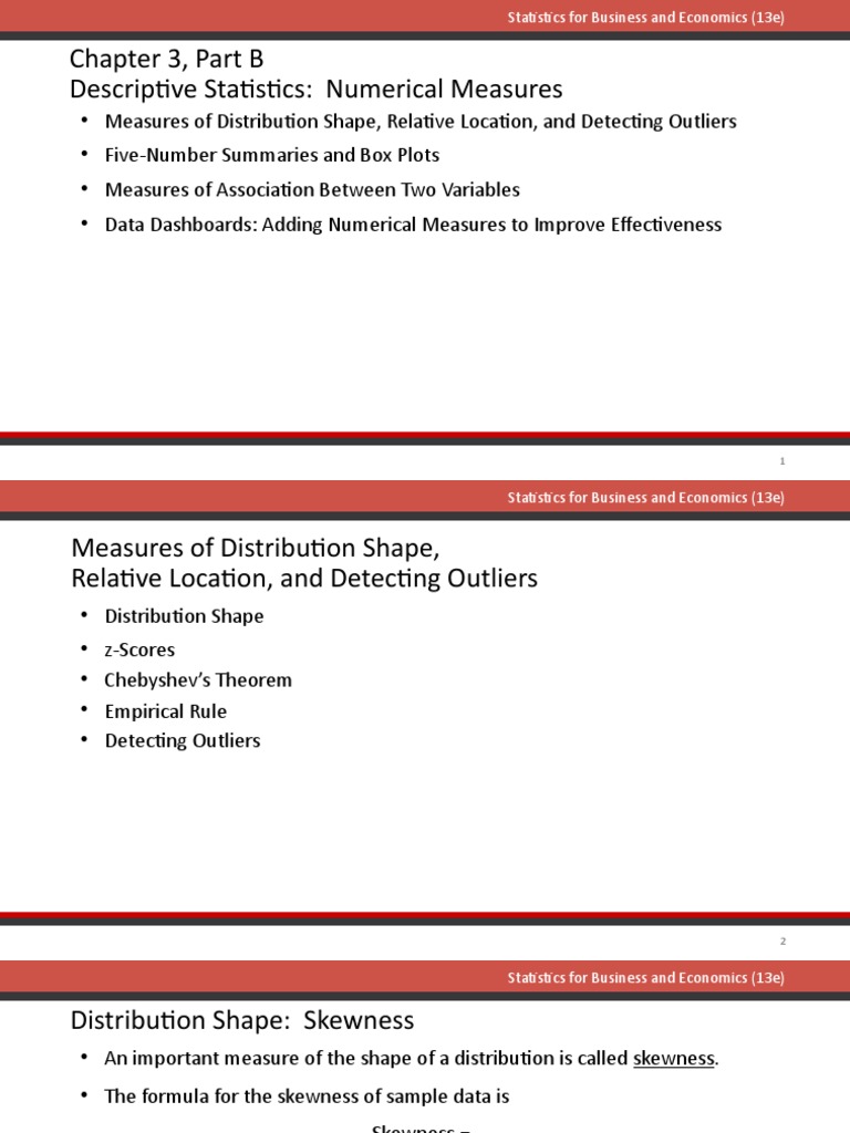 Chapter 3, Part B Descriptive Statistics: Numerical Measures | PDF | Skewness | Quartile