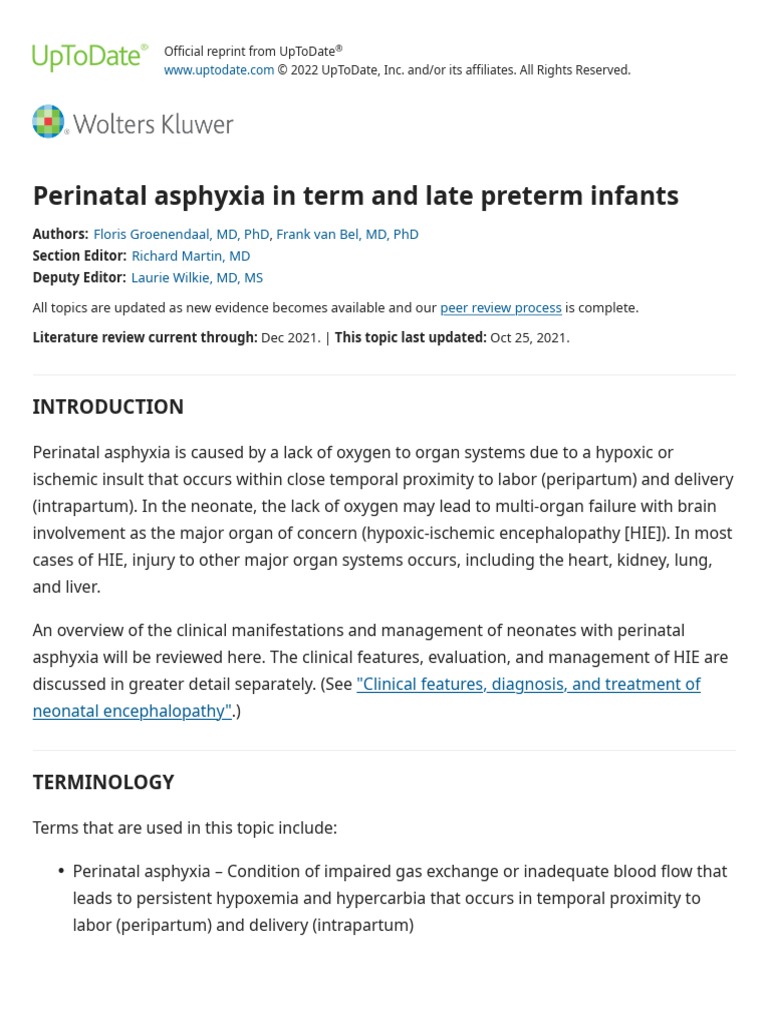 Perinatal Asphyxia in Term and Late Preterm Infants - UpToDate | PDF ...
