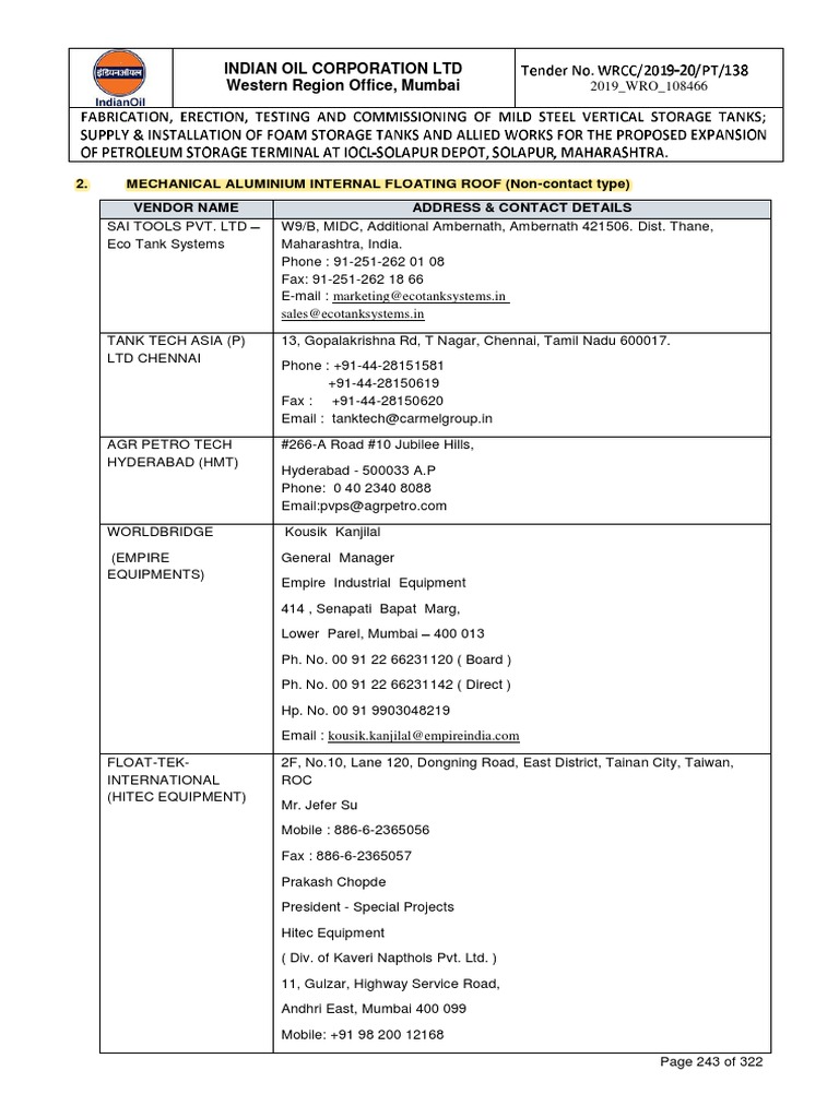 Approved Supplier of IFR For IOCL Solapur Tender. | PDF