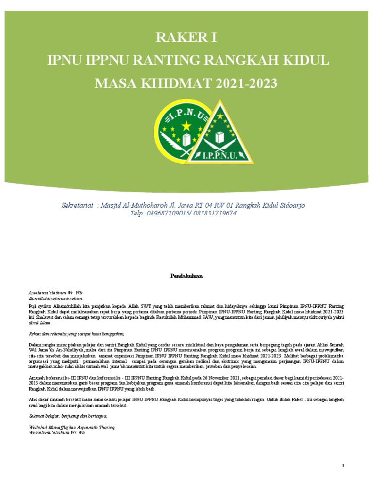 Rencana Program Kerja IPNU-IPPNU Ranting Rangkah Kidul 2021-2023 | PDF