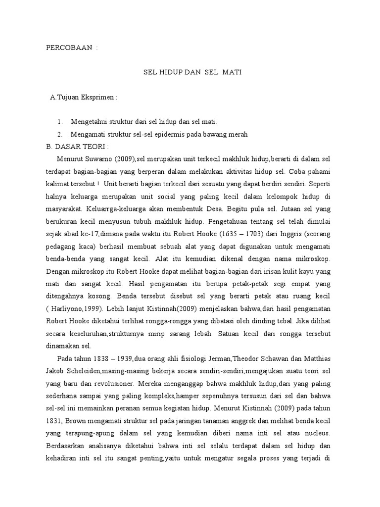 PERCOBAAN KE-10 SEL HIDUP Dan Sel Mati | PDF