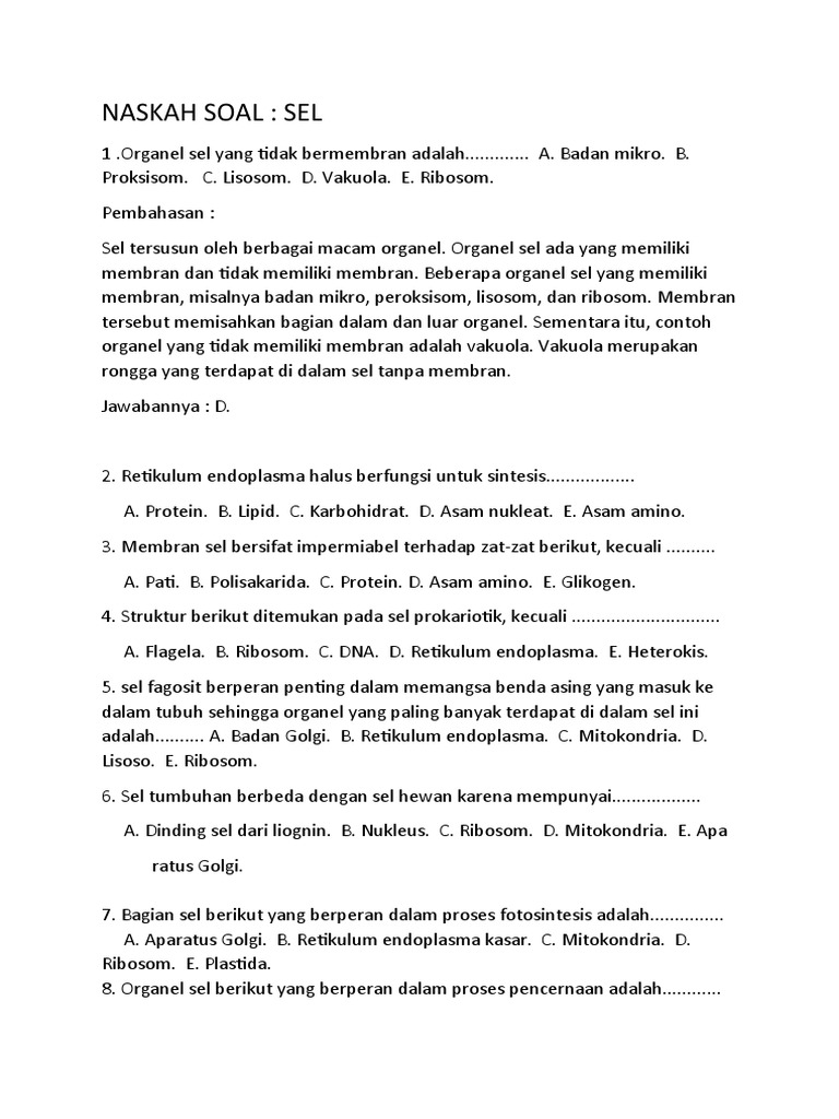 Naskah Soal Sel | PDF