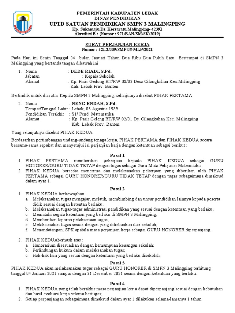 SK Kontrak Guru Dan PTT | PDF