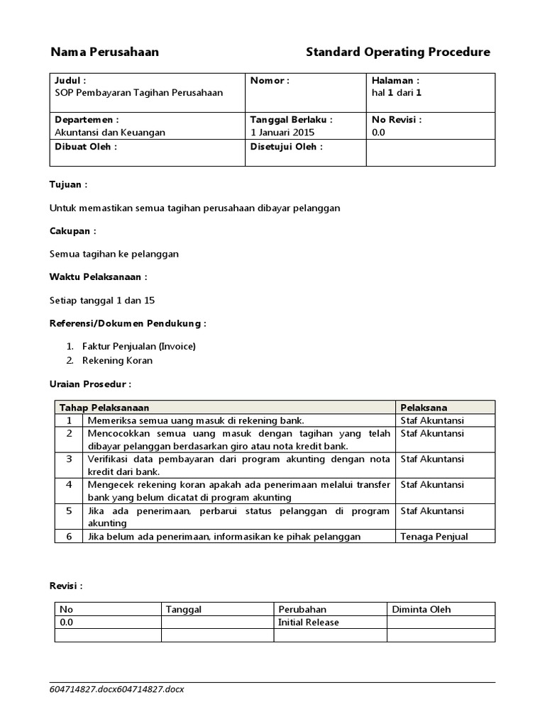 SOP Rekonsiliasi Pembayaran Tagihan Perusahaan | PDF