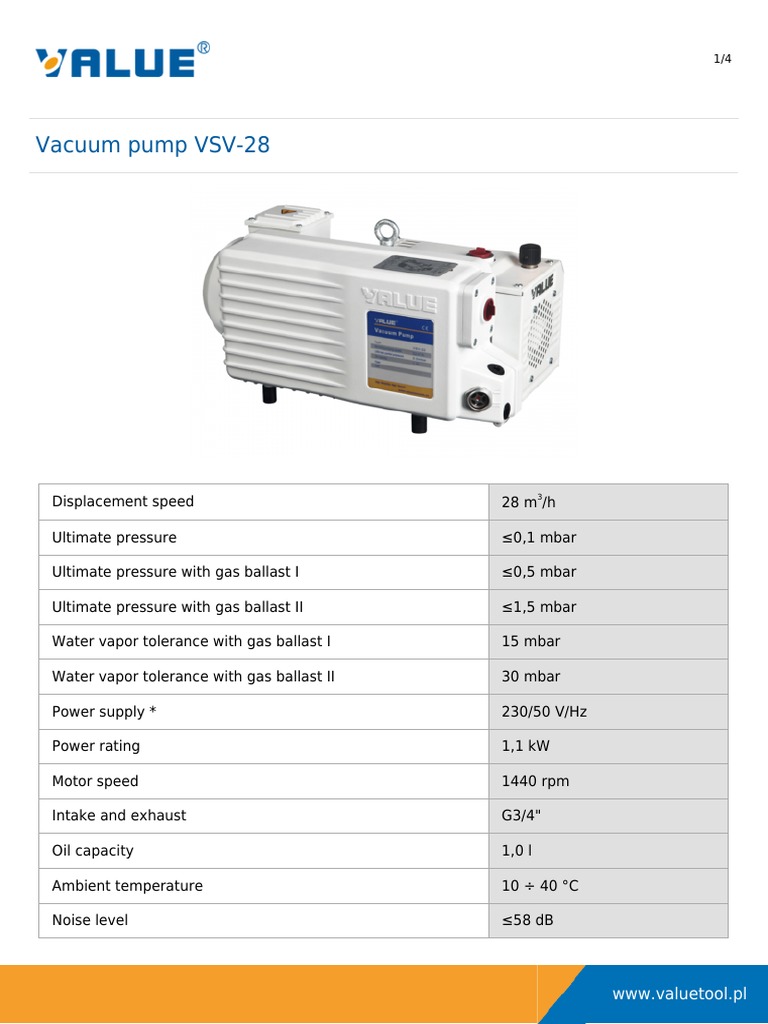 Vacuum Pump VSV-28: WWW - Valuetool.pl | PDF | Pump | Vacuum