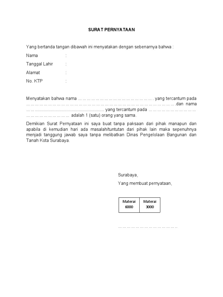 SURAT PERNYATAAN 1 Nama Dan Alamat Yg Sama | PDF