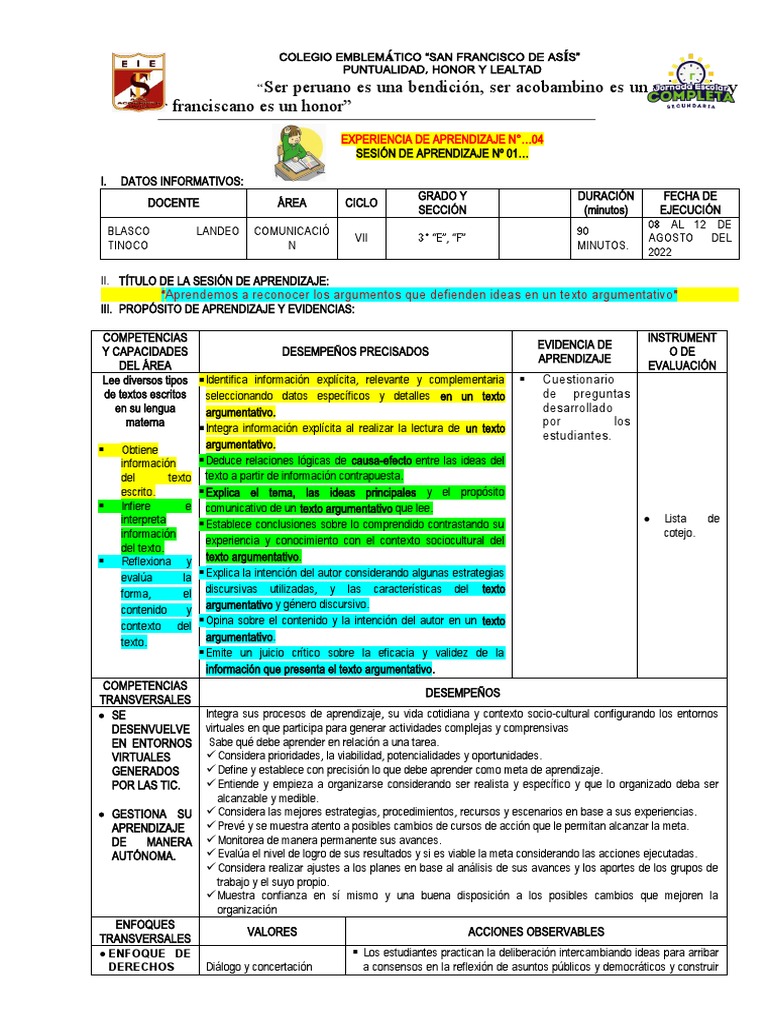3 1 Sesión De Aprendizaje Pdf Comprensión Lectora Aprendizaje