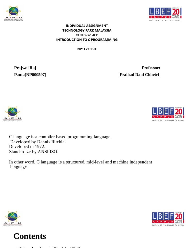 Individual Assignment Technology Park Malaysia CT018-3-1-ICP Introduction To C Programming ...