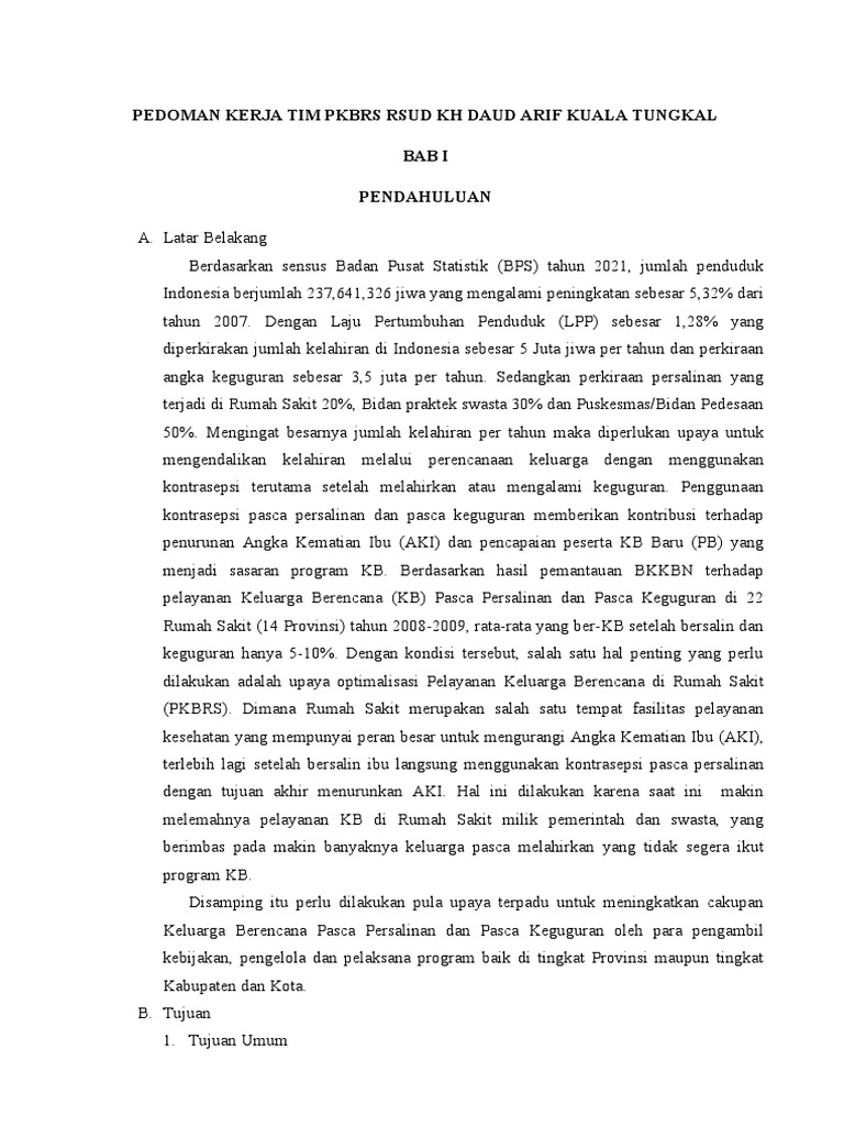 Pedoman Kerja Tim Pkbrs | PDF