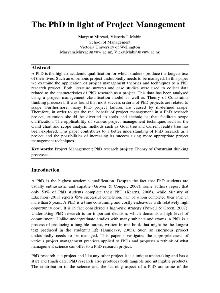 Managing PhD Research as a Project | PDF | Project Management | Thought