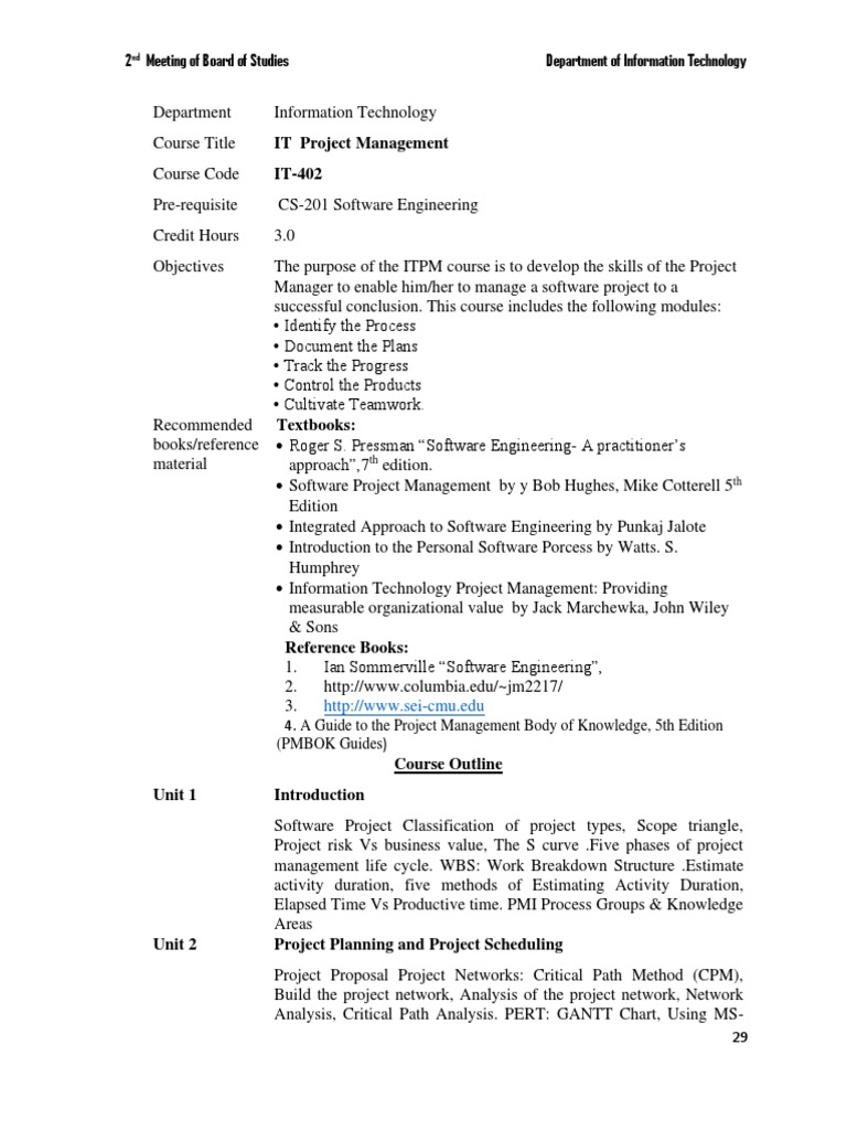 IT Project Management Course Outline | PDF | Project Management | Business