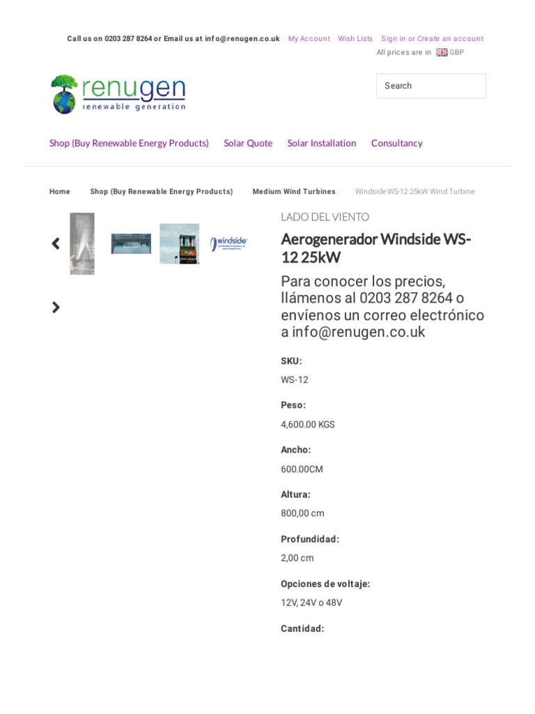 Aerogenerador Windside WS-12 25kW | PDF | Energía renovable | Energía eólica