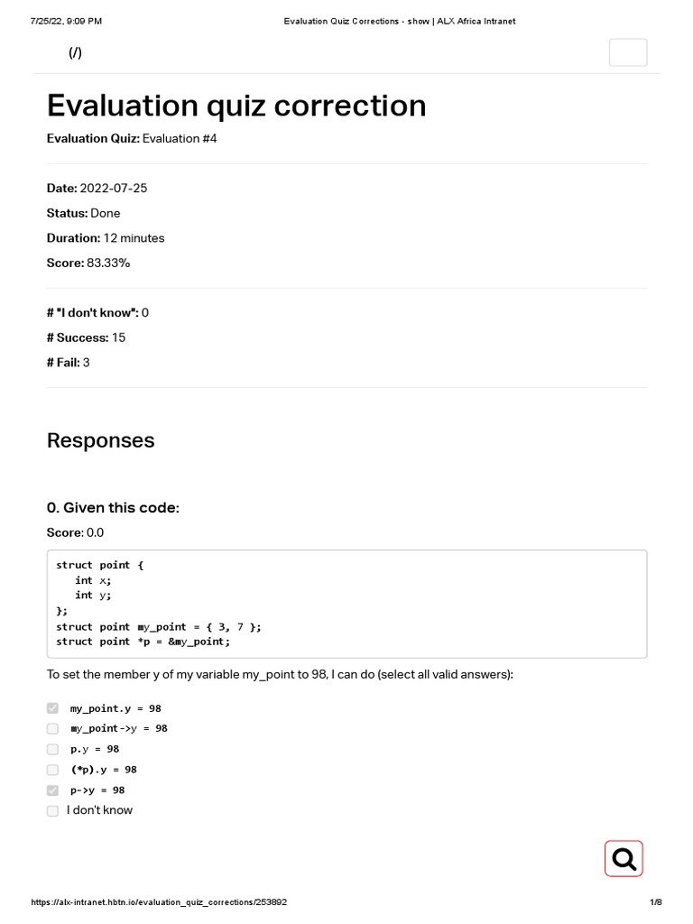 ALX Evaluation Quiz Corrections | PDF | Computer Programming | Software Development