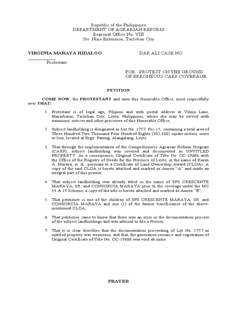 Petition to Cancel CLOA for Lot 1757 | PDF | Government | Common Law