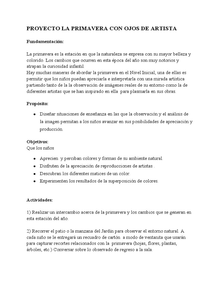 Proyecto La Primavera Con Ojos de Artista | PDF | Color | Azul