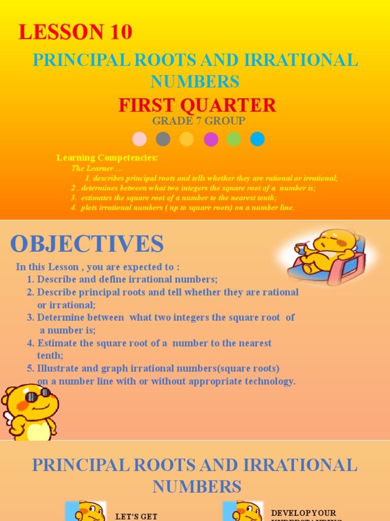 LESSON 10 Principal Roots - Irrational Numbers-jdSinlao | PDF | Numbers ...