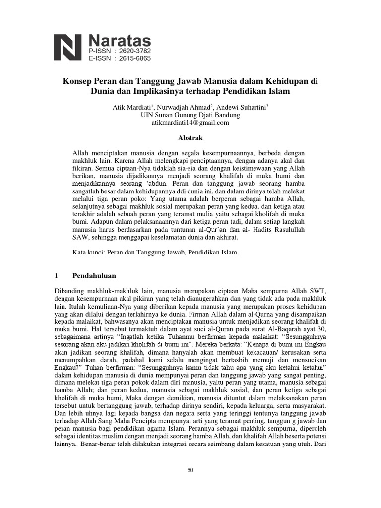 Nahdi, Konsep Peran Dan Tanggung Jawab Manusia Dalam Kehidupan Di Dunia Dan Implikasinya ...