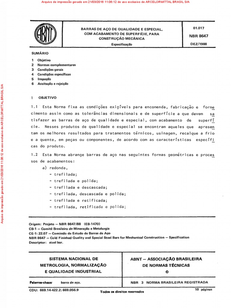 NBR 8647 | Download grátis PDF | Aço | Conhecimento processual