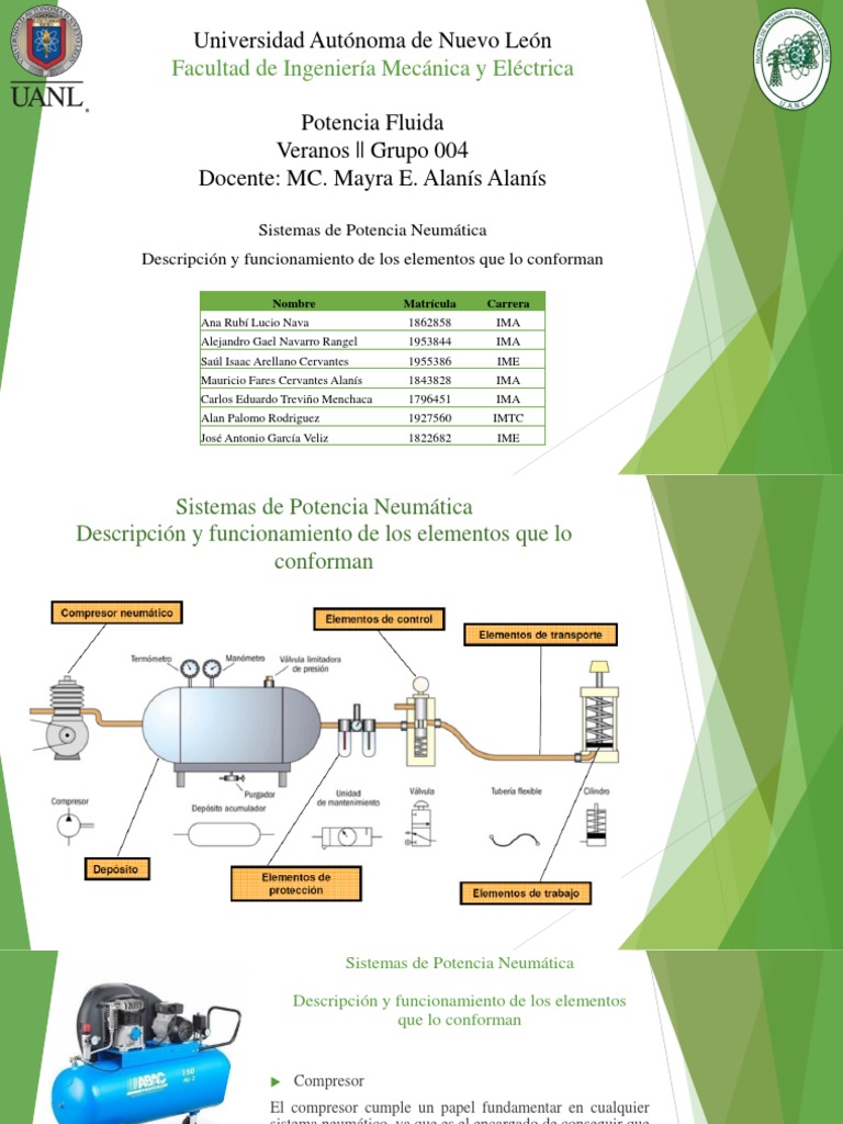 Potencia Neumática Elementos | PDF | Neumático | Neumática