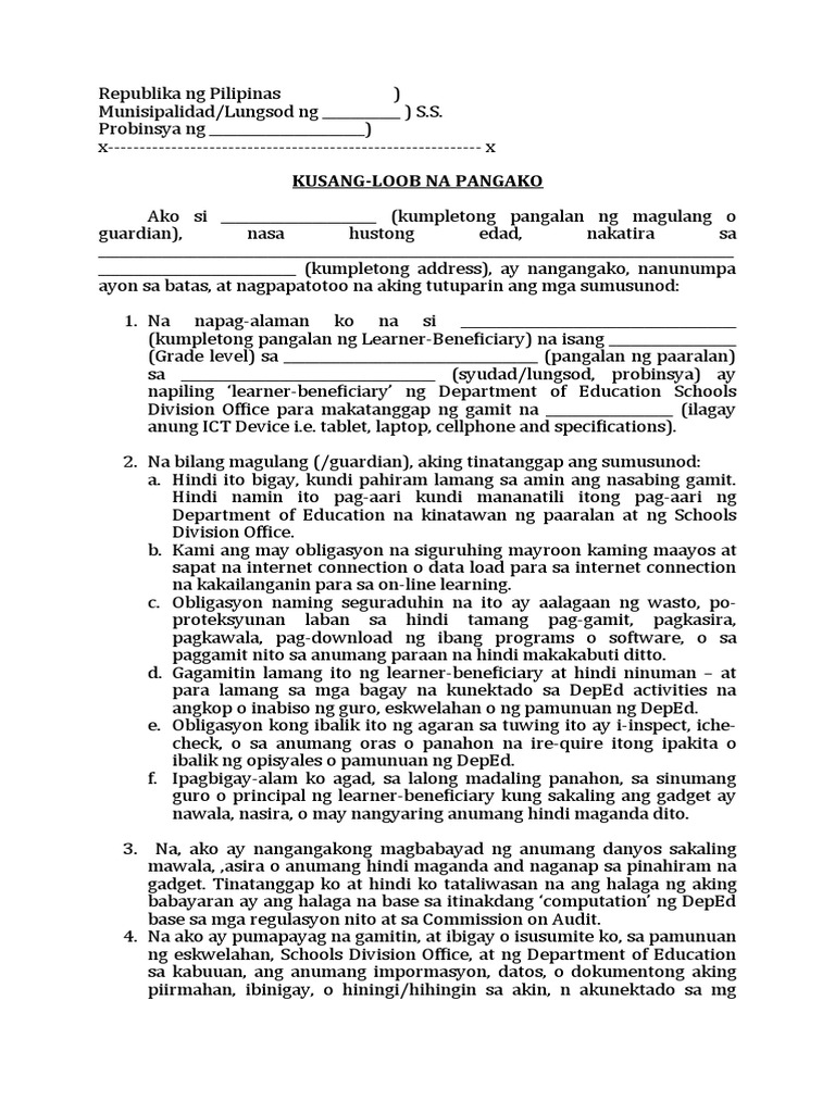 Kasunduan Format | PDF