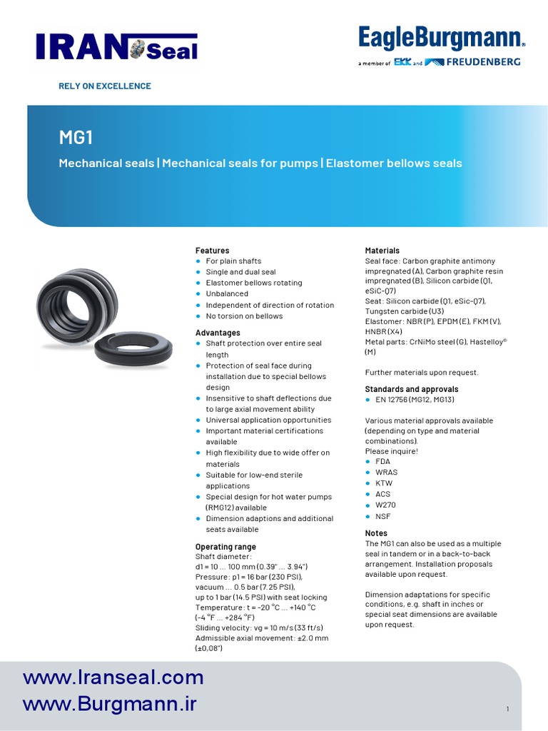 Catalog Burgmann mg1 | PDF | Pump | Chemistry