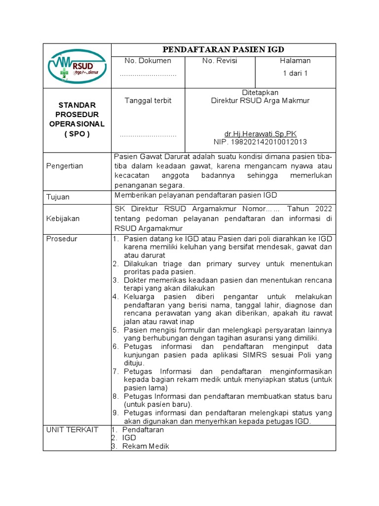 SOP PENDAFTARAN PASIEN Revisi | PDF