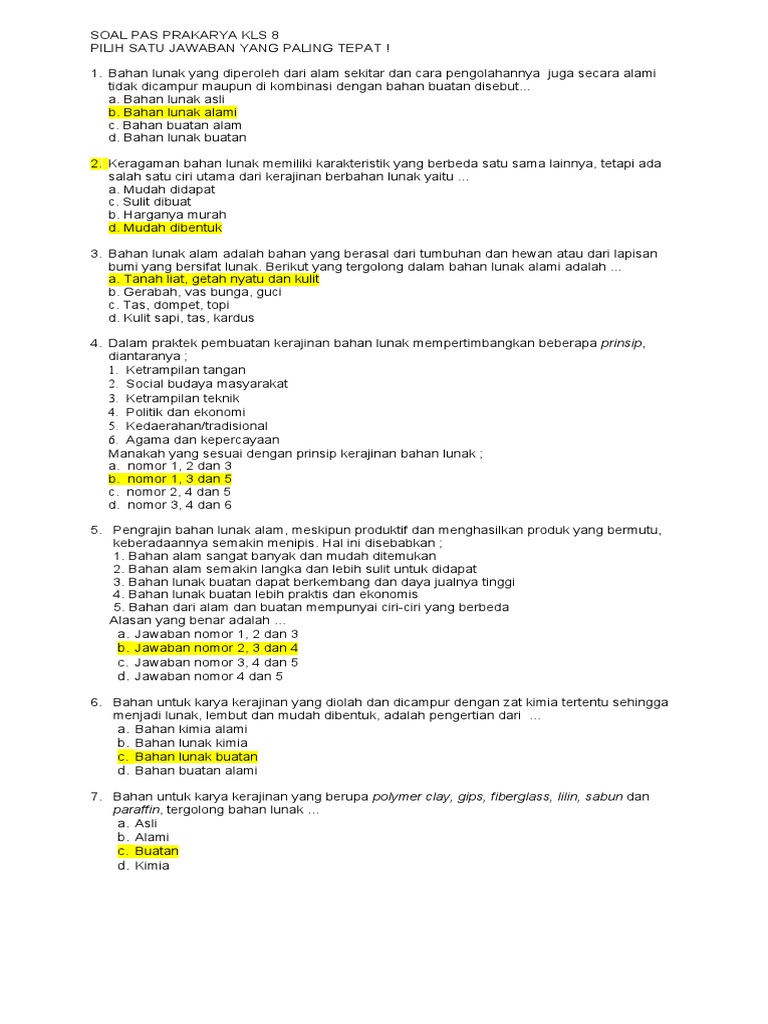 SOAL Latihan PKY Kerajinan KLS 8 (25 Soal) | PDF