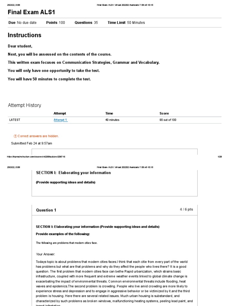 Final Exam ALS1 Avanzado 7 PDF | PDF | Self Esteem | Smog